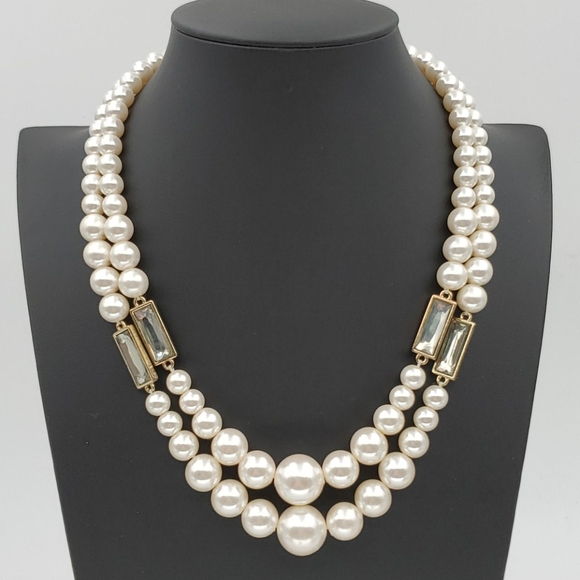 Rmn | Jewelry | Rmn Double Strand Pearl Gray Rhinestone Necklace | Poshmark